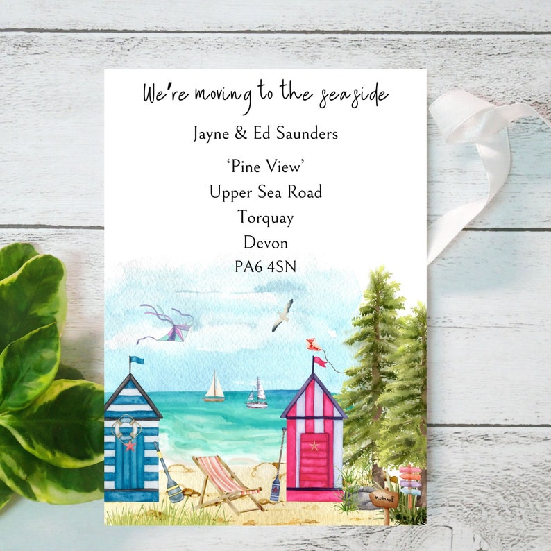 Seaside Themed New Address Cards for Moving House Personalised Change ...