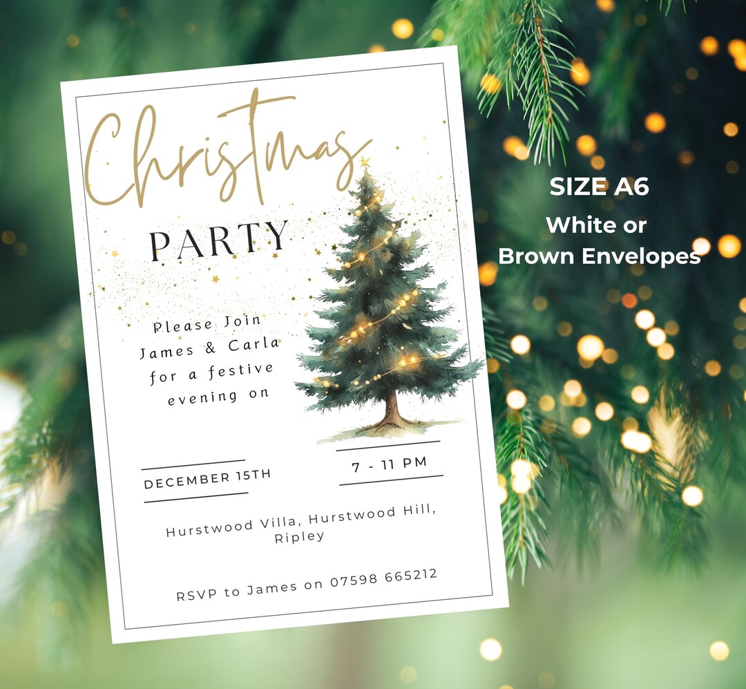 Personalised Christmas Party Invitations and Envelopes,printed Xmas ...