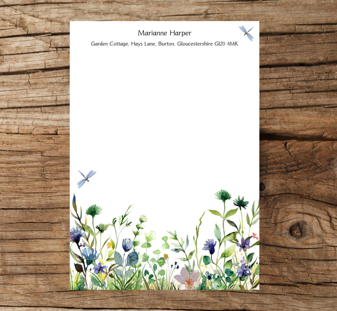 Personalised A5 Writing Notepaper Set of 10 Sheets Letterhead Gift ...