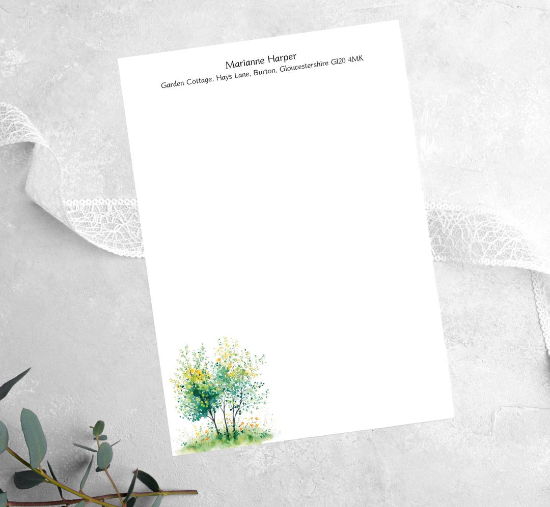 Personalised A5 Writing Notepaper Set of 10 Sheets Letterhead Gift ...