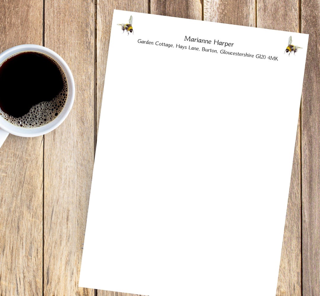 Personalised A5 Writing Notepaper Set of 10 Sheets,custom Bee Letter ...