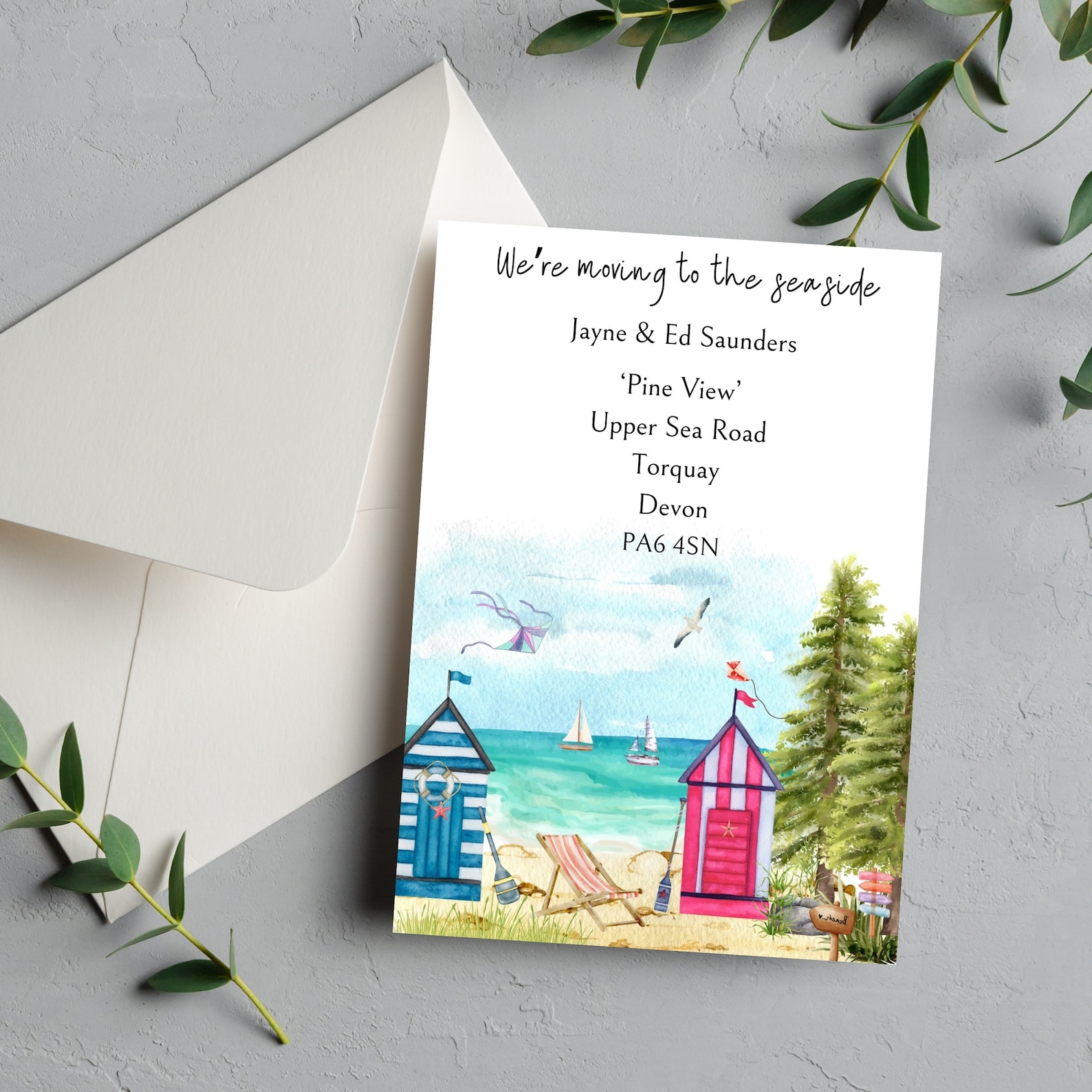 Seaside Themed New Address Cards for Moving House Personalised Change ...