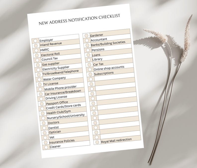 Printable Moving Home Address Change Checklist Template Digital New ...