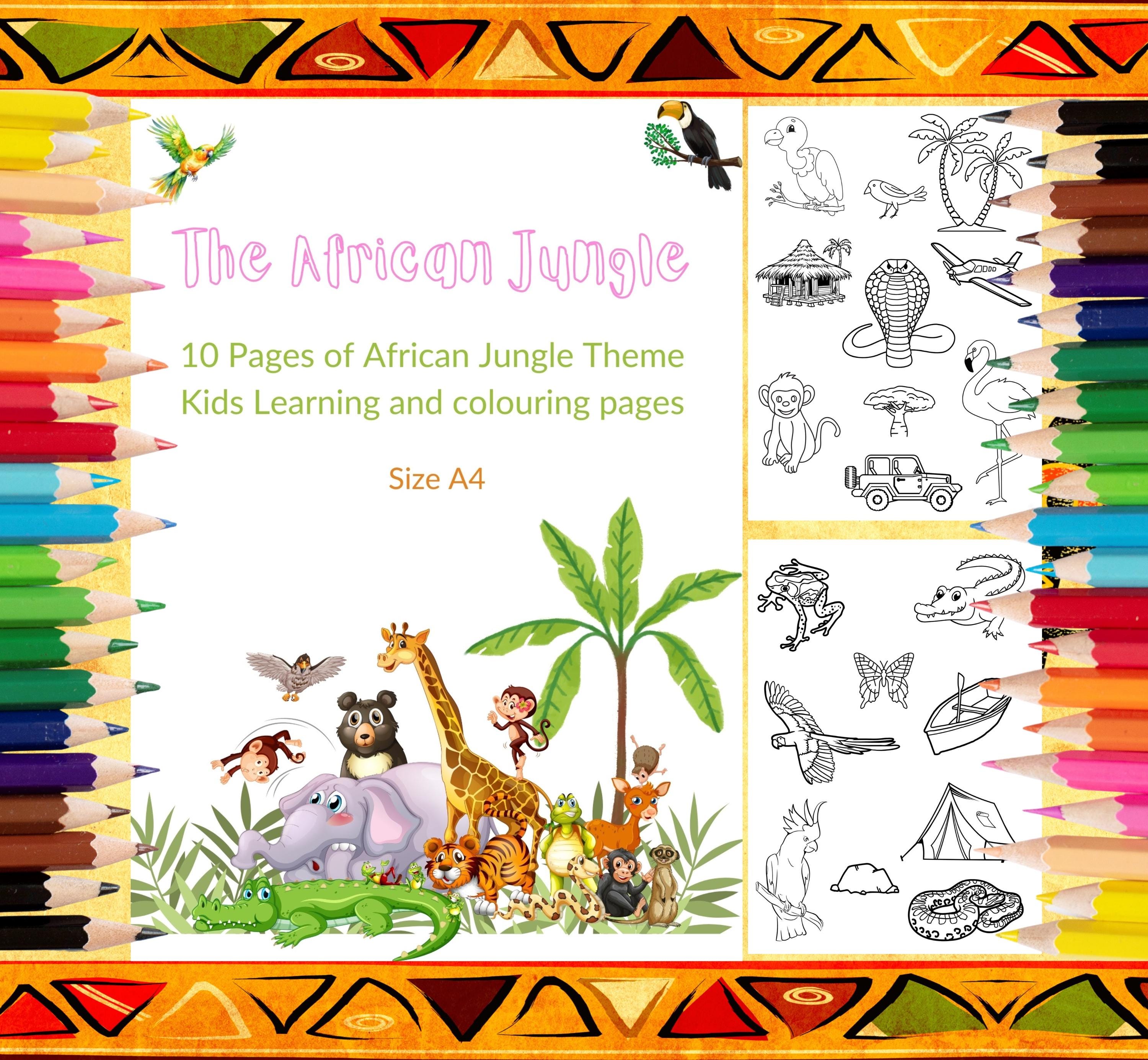10 Pages African Jungle Safari Colouring Pages for Kids,printable ...