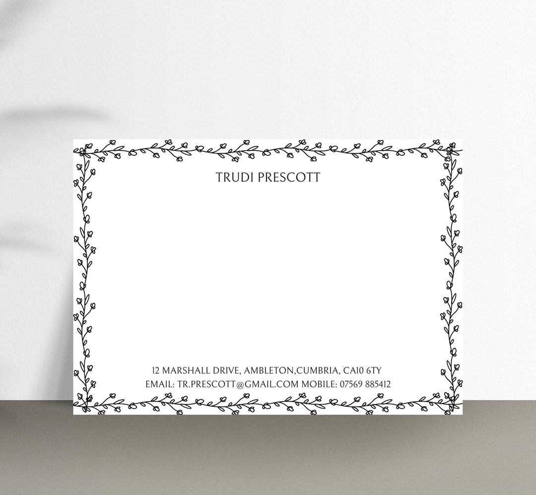 Personalised Floral Border Correspondence Cards,modern Business Cards ...