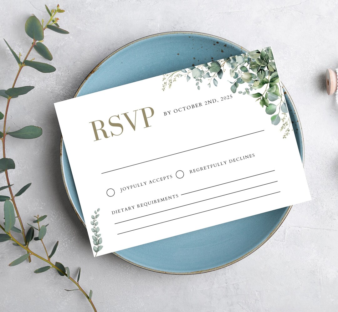 Ecalyptus RSVP Cards and Envelopes,botanical Wedding RSVP Cards,rsvp ...