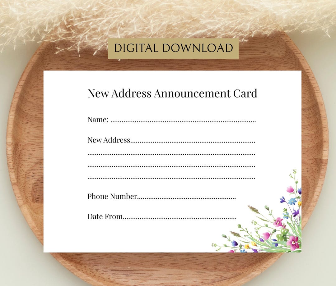 Printable Blank Change of Address Card for Moving House Digital ...