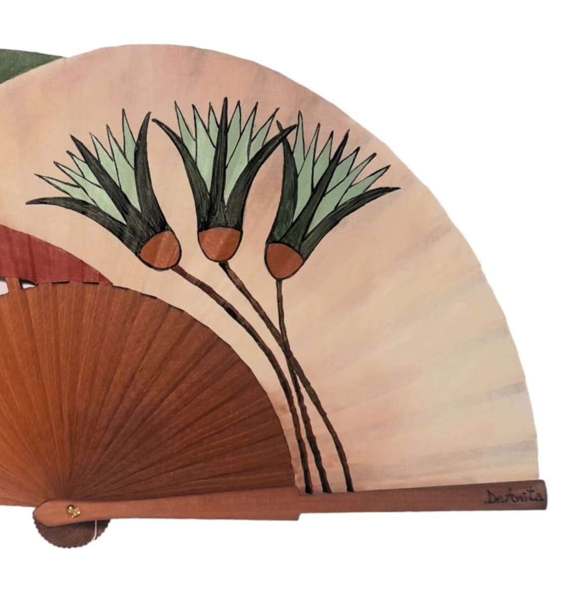 Green Papyrus Flower Spanish Hand Fan, Hand Painted Botanical Art ...