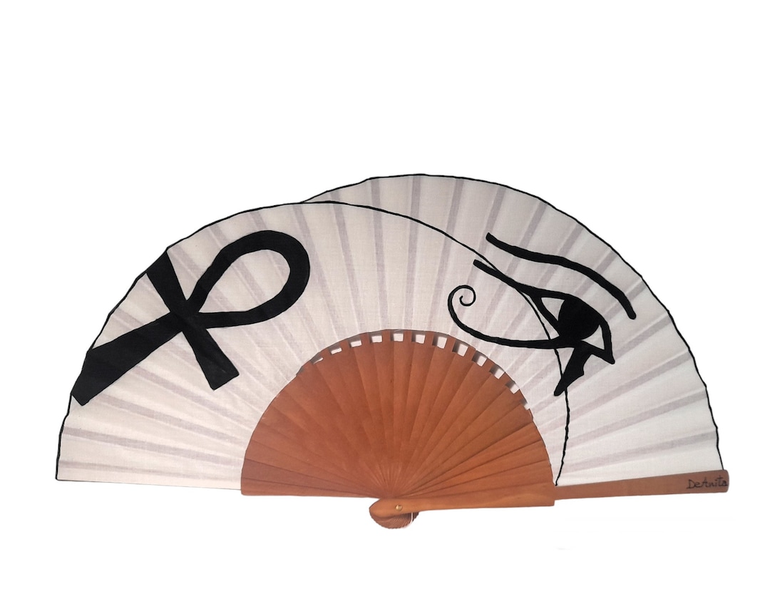 Hand-painted Egyptian Fan "eye of Horus and Ankh", Artisan Wooden Fan ...