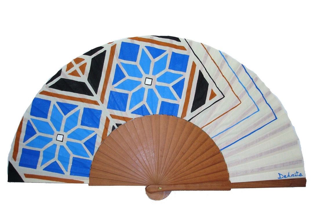 Spain Fan/hand Painted Fan/flamenco Fan/hand Fan/wood Fan "mosaic Stars ...