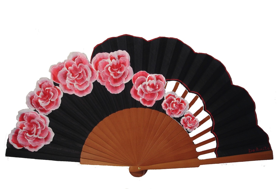 Spanish Hand Fan "rosas De Granville", Hand Painted Roses Wood Fan ...