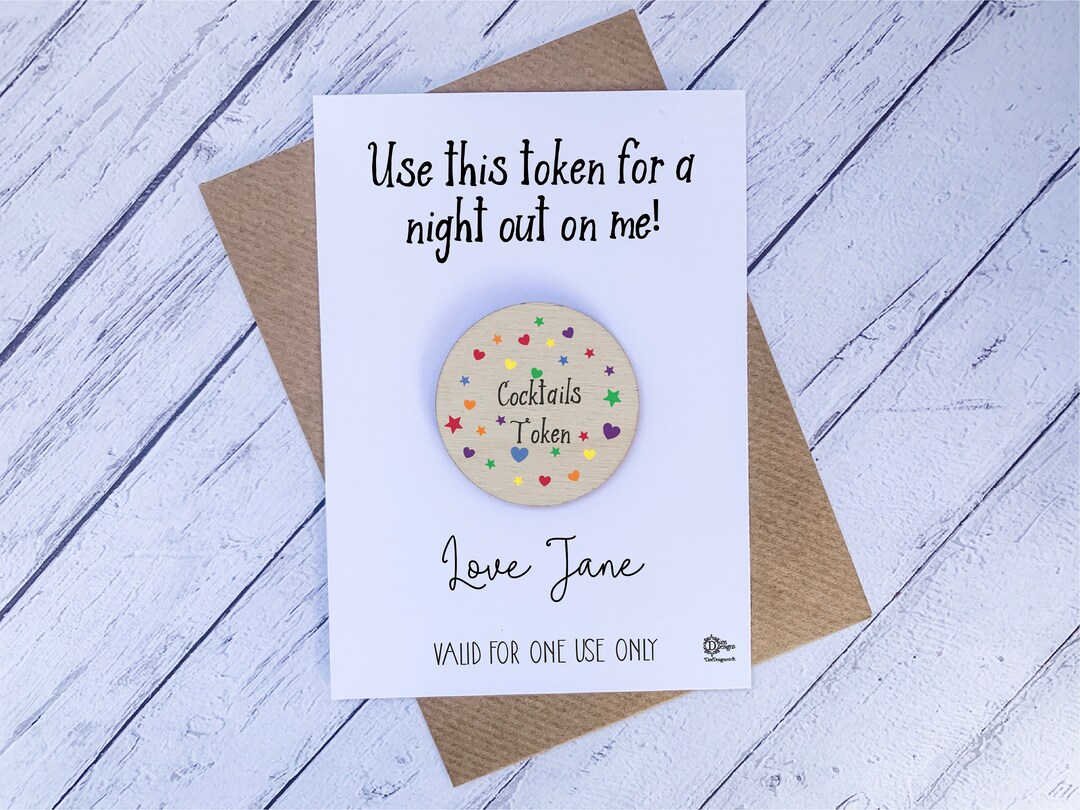 Wooden Token / Pocket Hug Cocktails Token / Birthday Gift ...
