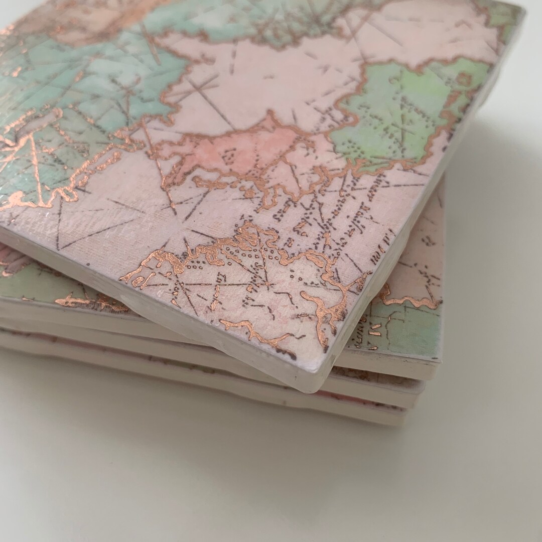 Rose Gold Map Coasters Rose Gold Coasters Gifts for - Etsy