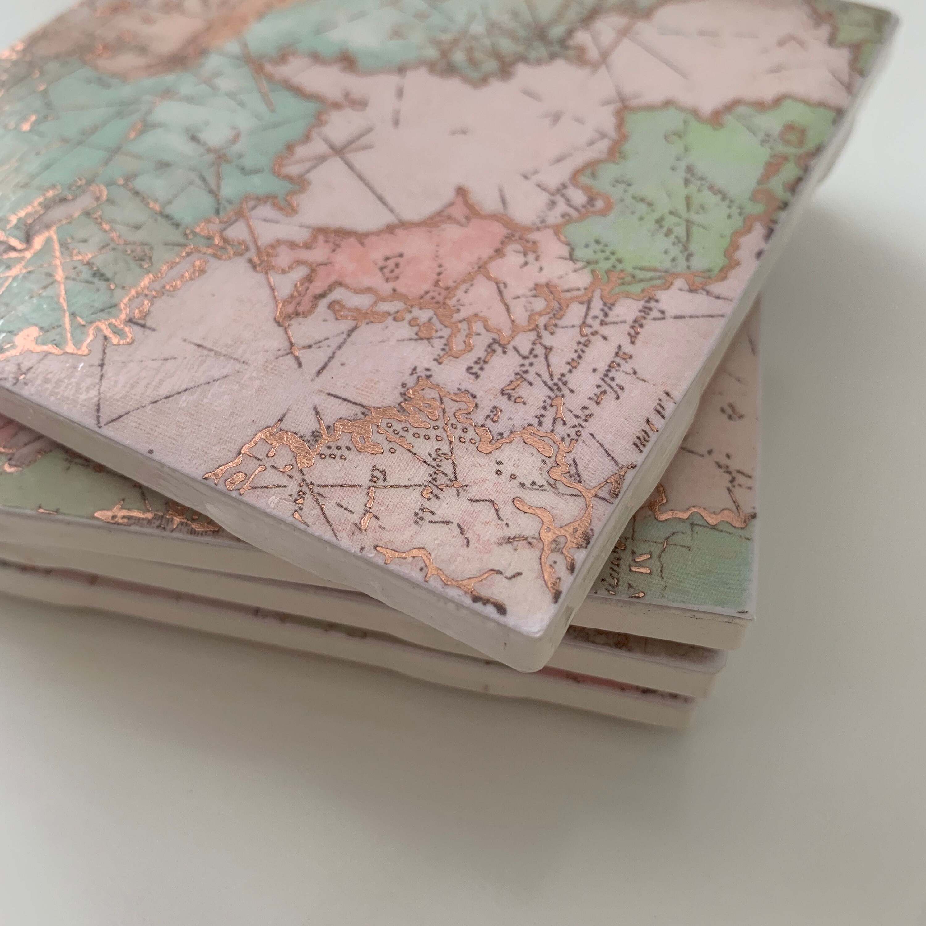Rose Gold Map Coasters Rose Gold Coasters Gifts for - Etsy