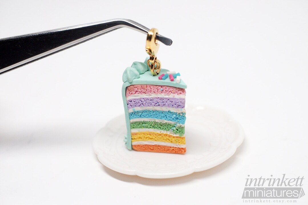 Rainbow Cake Miniature Charm Pendant Necklace • Polymer Clay Food ...