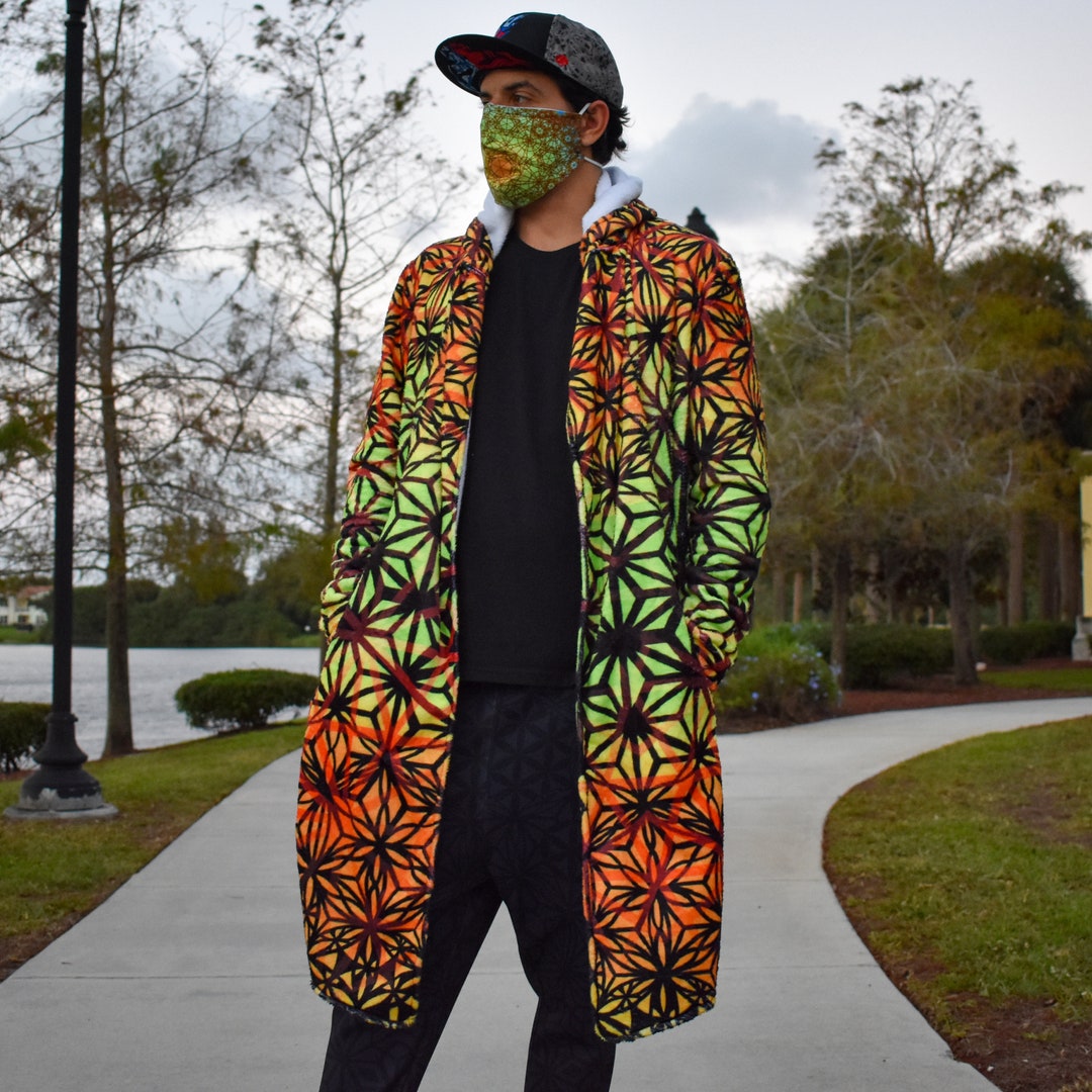 Fractal Flowers Fire Style Cosmic Cloak: Festival Jacket, Sherpa Jacket ...