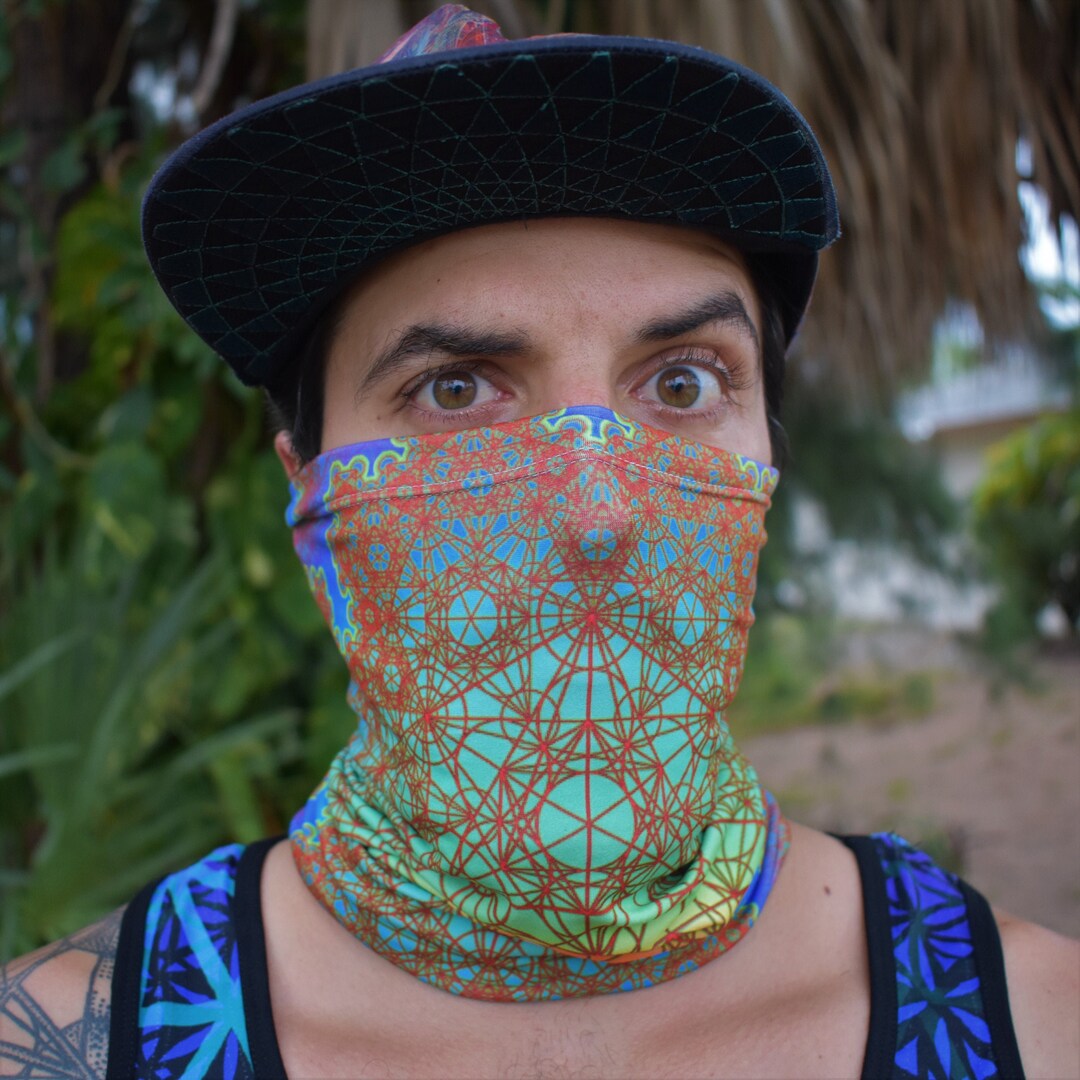 Earth Style Fractal Metatron Face Mask: Neck Gaiter, Festival Face Mask ...