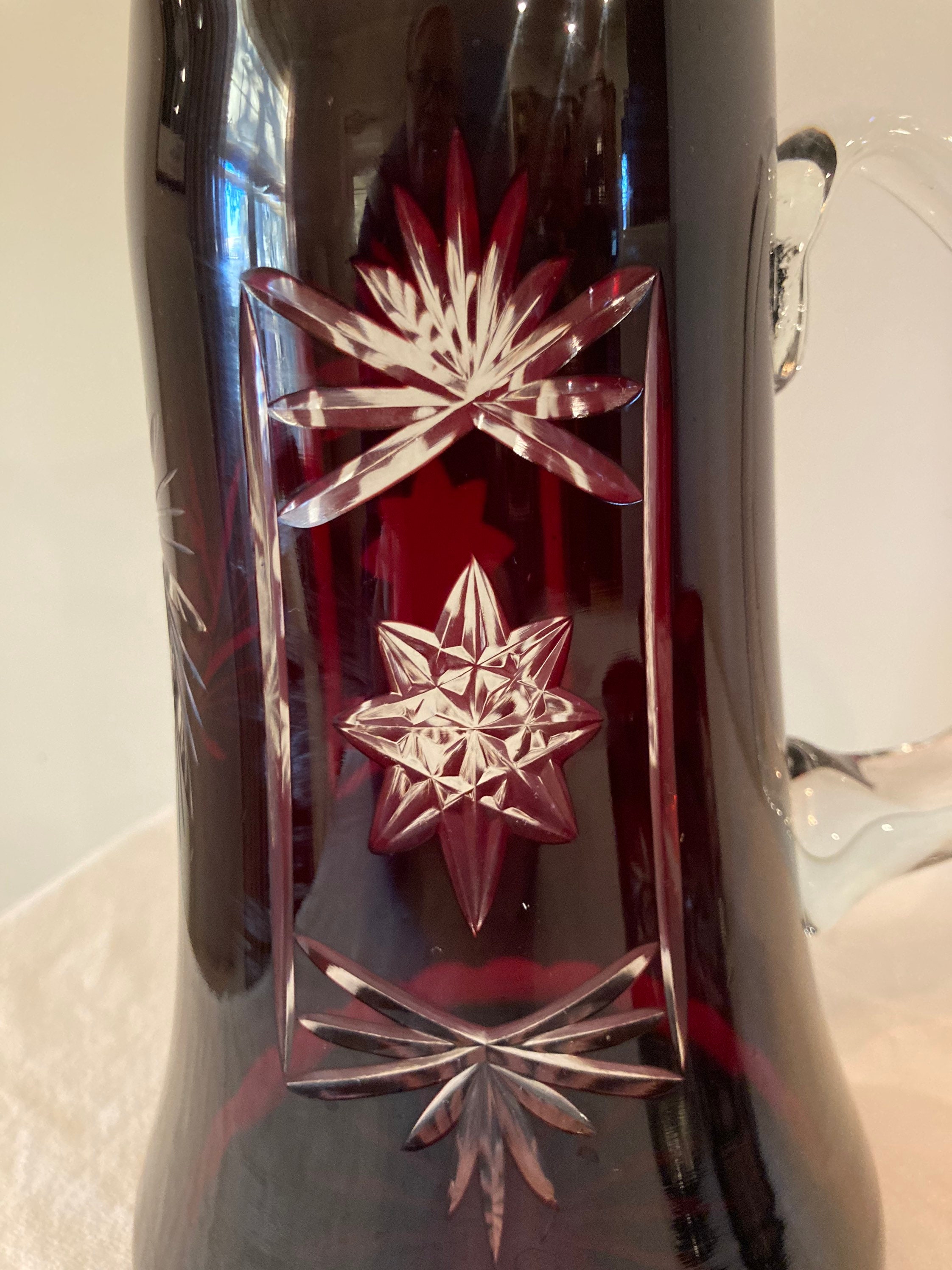 Vintage Czech Bohemian Cut to Clear Ruby Red Crystal Pitcher and ...