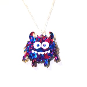 Purple Glitter Silly Monster Pendant Necklace in Purple Chunky Glitter ...