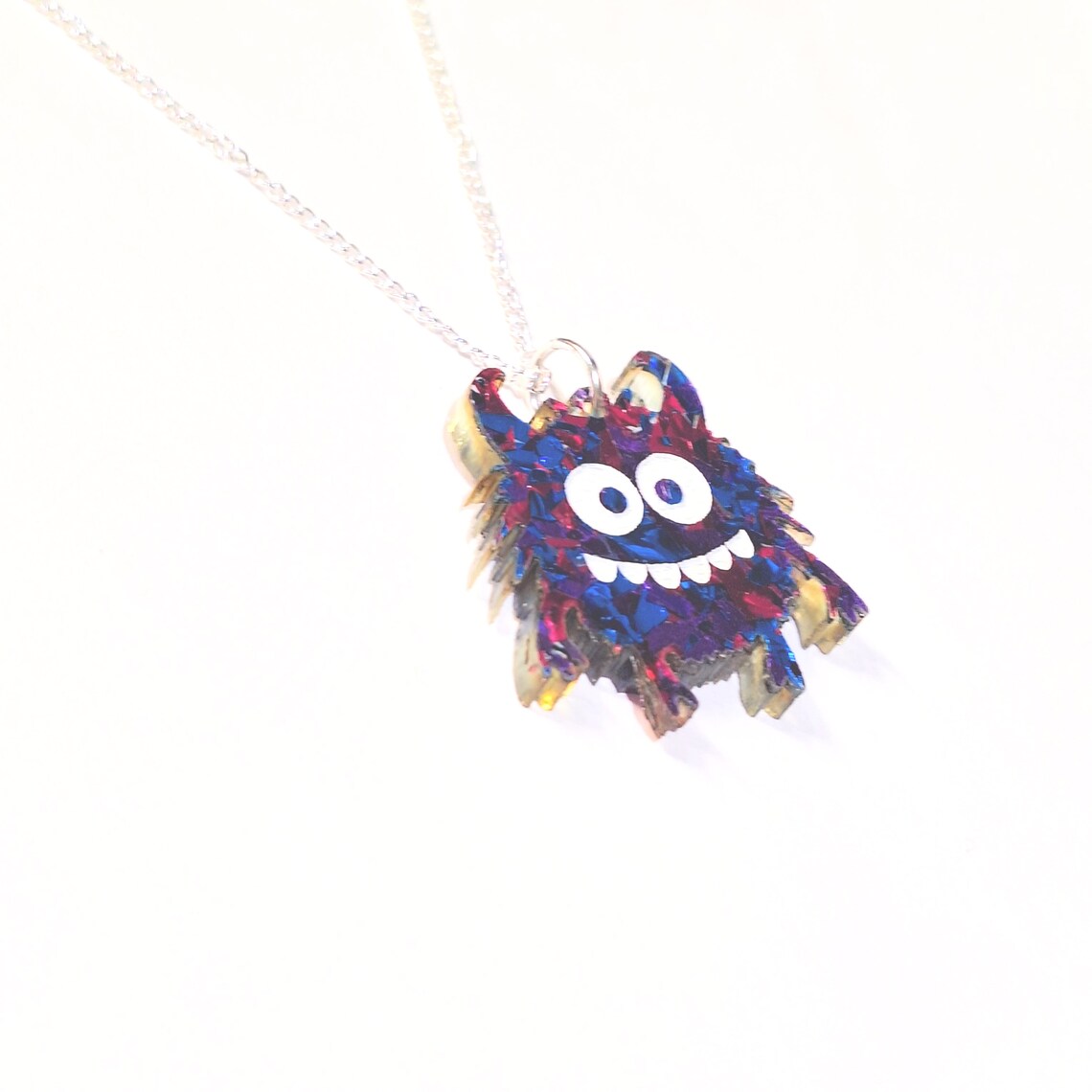 Purple Glitter Silly Monster Pendant Necklace in Purple Chunky Glitter ...