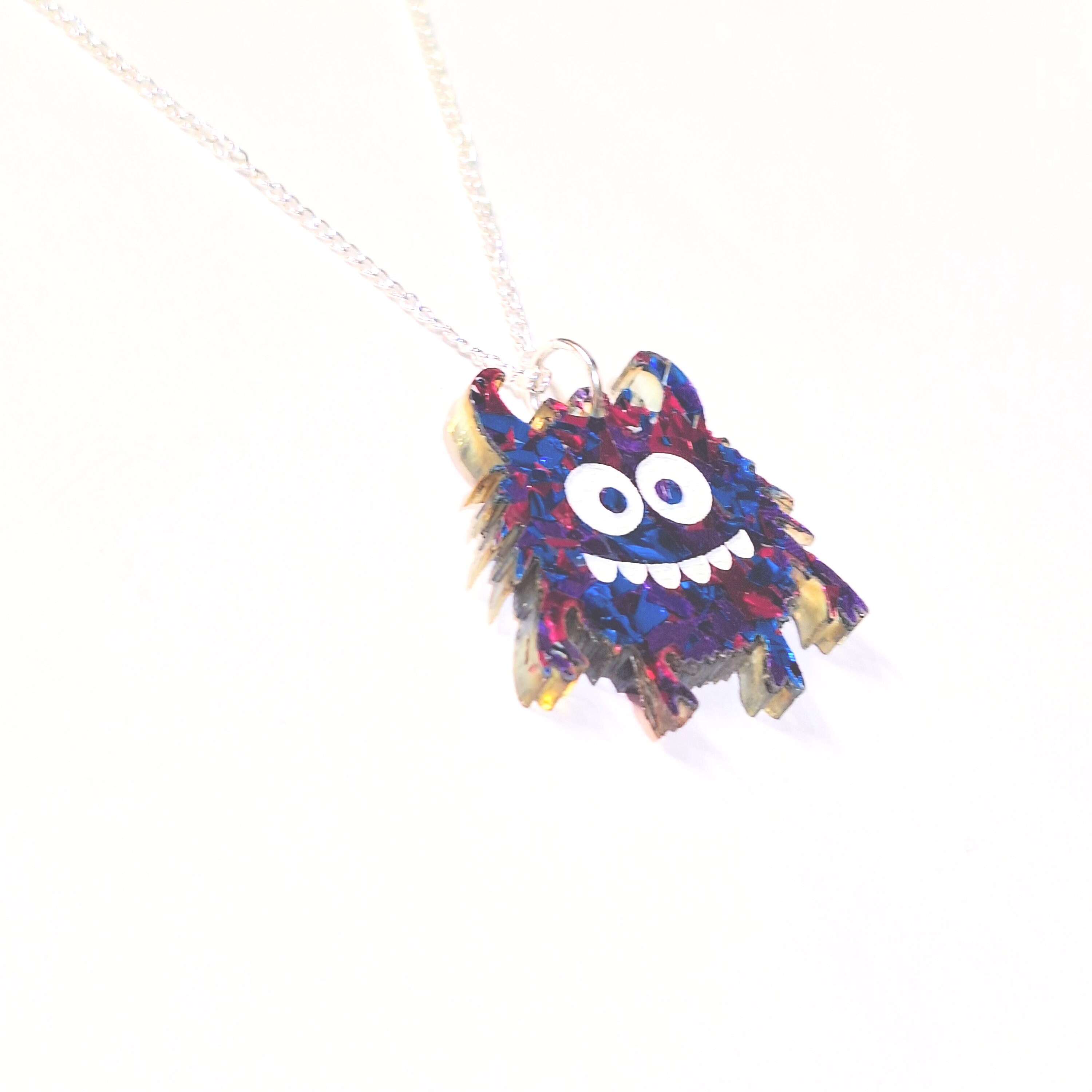 Purple Glitter Silly Monster Pendant Necklace in Purple Chunky Glitter ...
