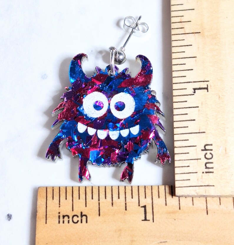 Purple Glitter Silly Monster Pendant Necklace in Purple Chunky Glitter ...