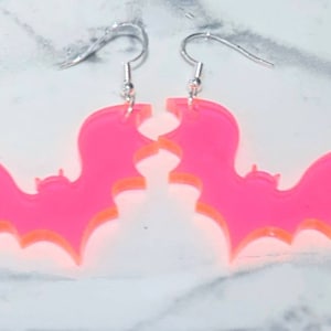 Neon Pink Bat Dangle Earrings, Large Acrylic Dangle & Drop Earrings ...