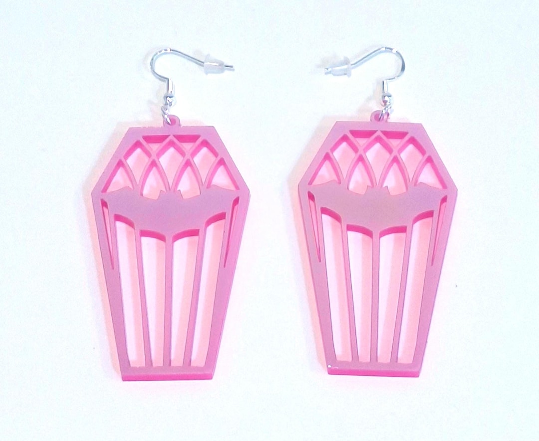 Bat Hot Pink Iridescent Goth Coffin Dangle Earrings, Castlecore Gothic ...