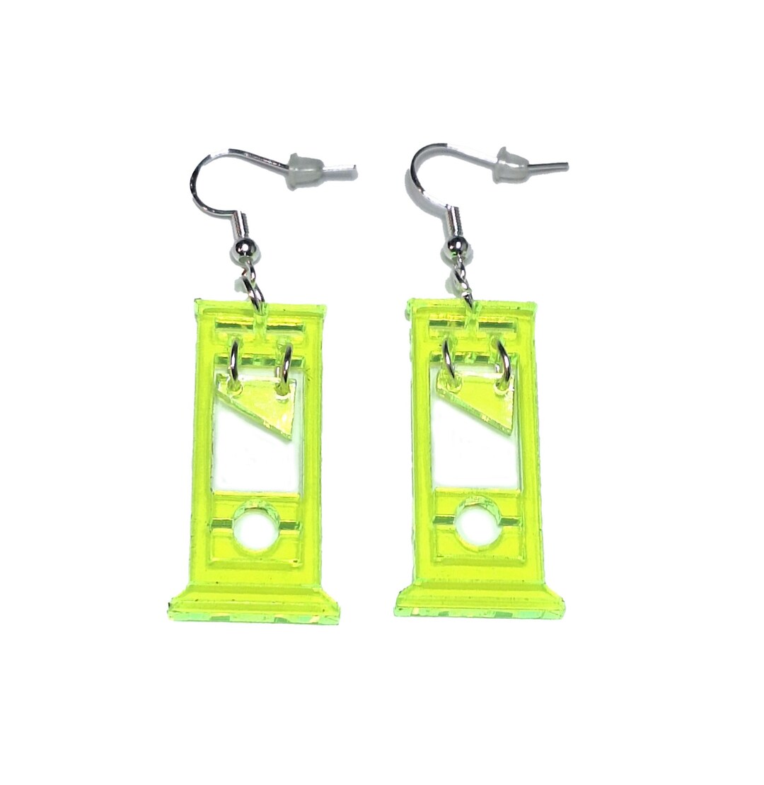 Mini Neon Green Guillotines Earrings in Fluorescent Acrylic, Guillotine ...