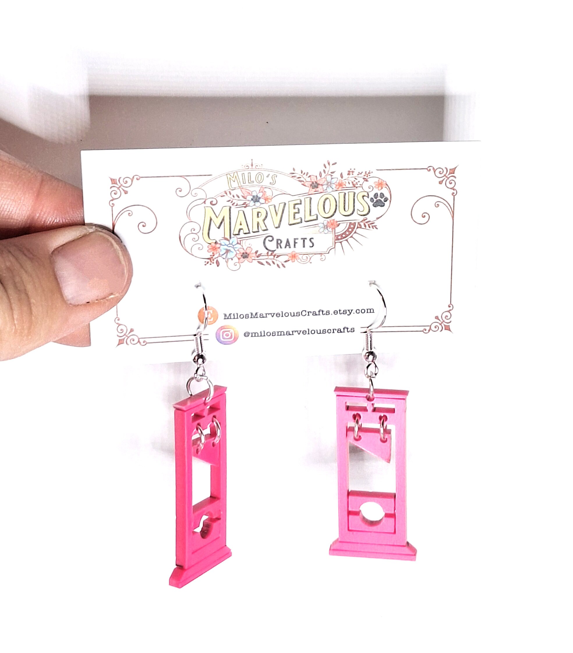 Mini Metallic Hot Pink Guillotines Earrings in Metallic Pink Acrylic ...