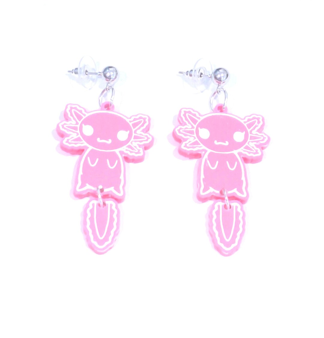 Hot Pink Metallic Axolotl Earrings, Amphibian Dangles, Animal Statement ...