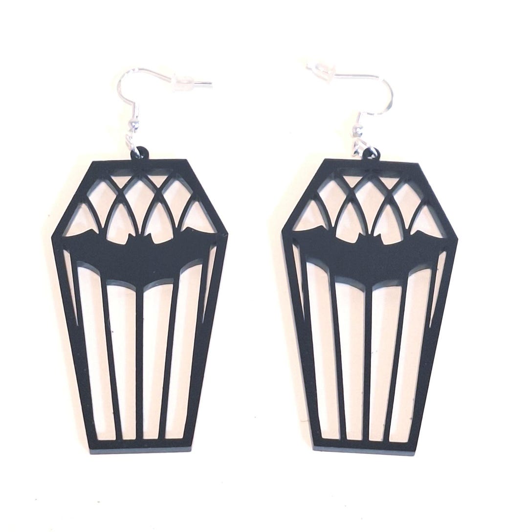 Bat Goth Black Coffin Dangle Earrings, Castlecore Gothic Window Coffin ...