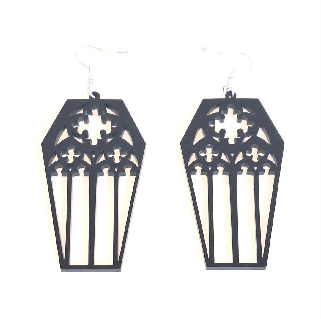 Black Goth Coffin Dangle Earrings, Castlecore Gothic Window Coffin ...