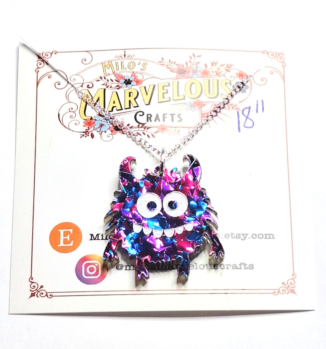 Purple Glitter Silly Monster Pendant Necklace in Purple Chunky Glitter ...