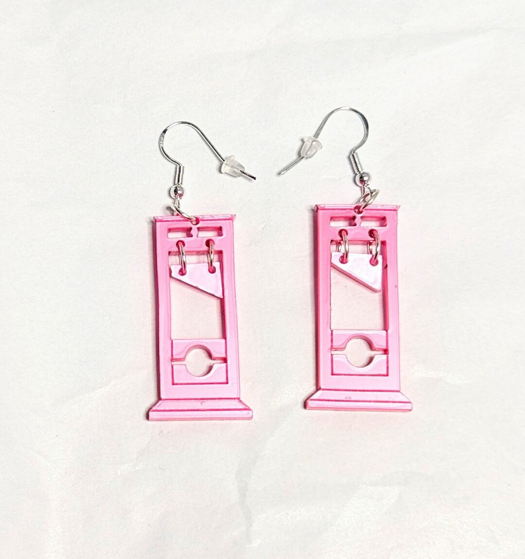 Mini Metallic Hot Pink Guillotines Earrings in Metallic Pink Acrylic ...