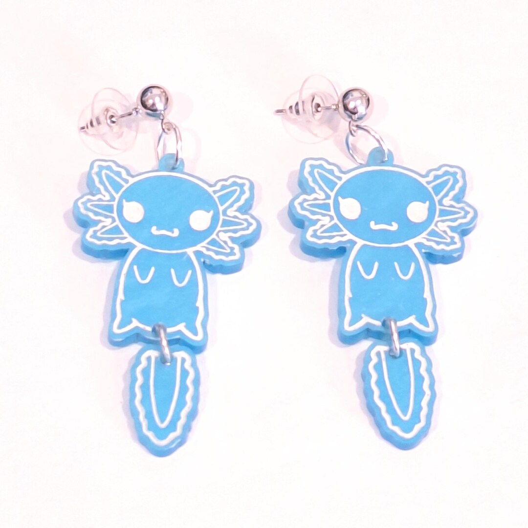 Aqua Blue Axolotl Earrings, Amphibian Dangles, Animal Statement ...