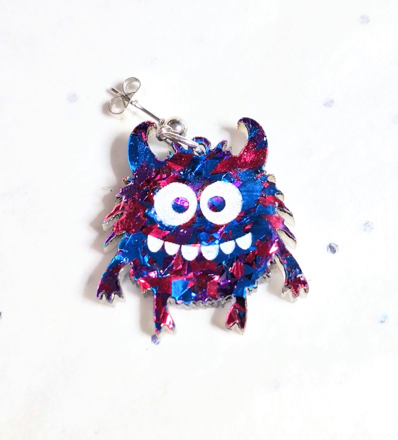 Purple Glitter Silly Monster Dangle Earrings in Purple Chunky Glitter ...