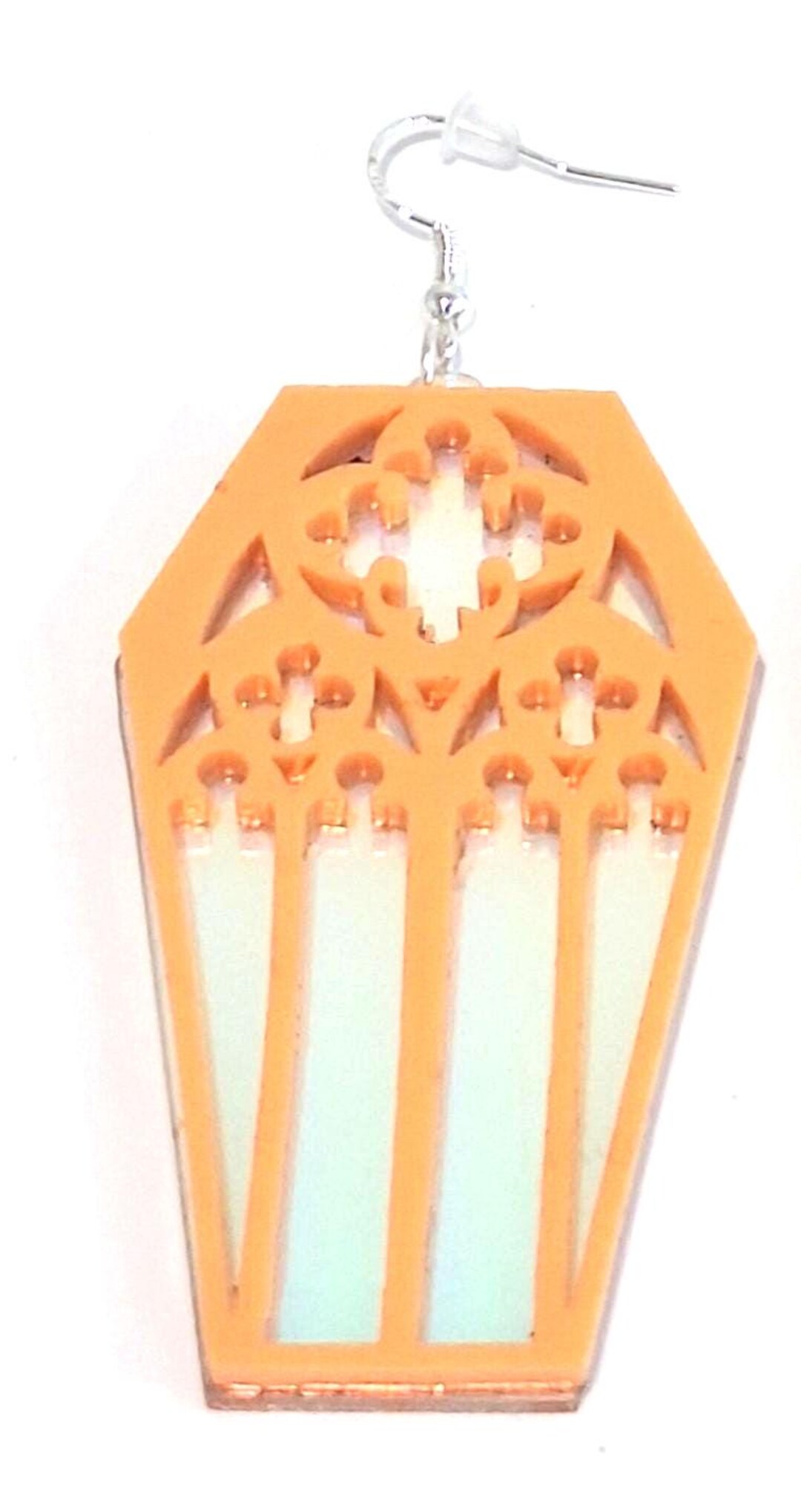 Castlecore Orange Pastel Goth Gothic Window Coffin Earrings, Coffin ...