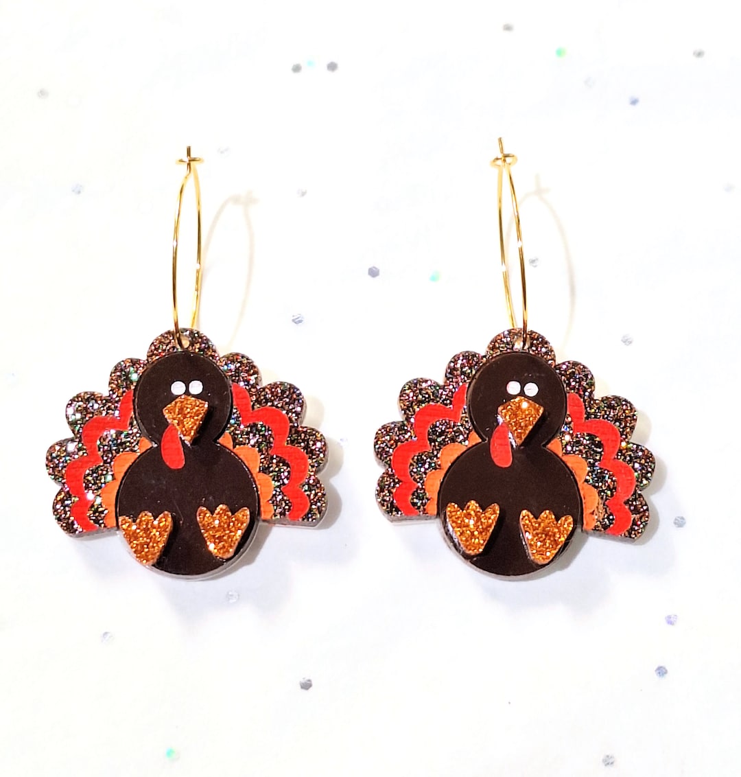 Fall Glitter 3D Turkey Hoop Dangle Earrings, Fall Earrings ...