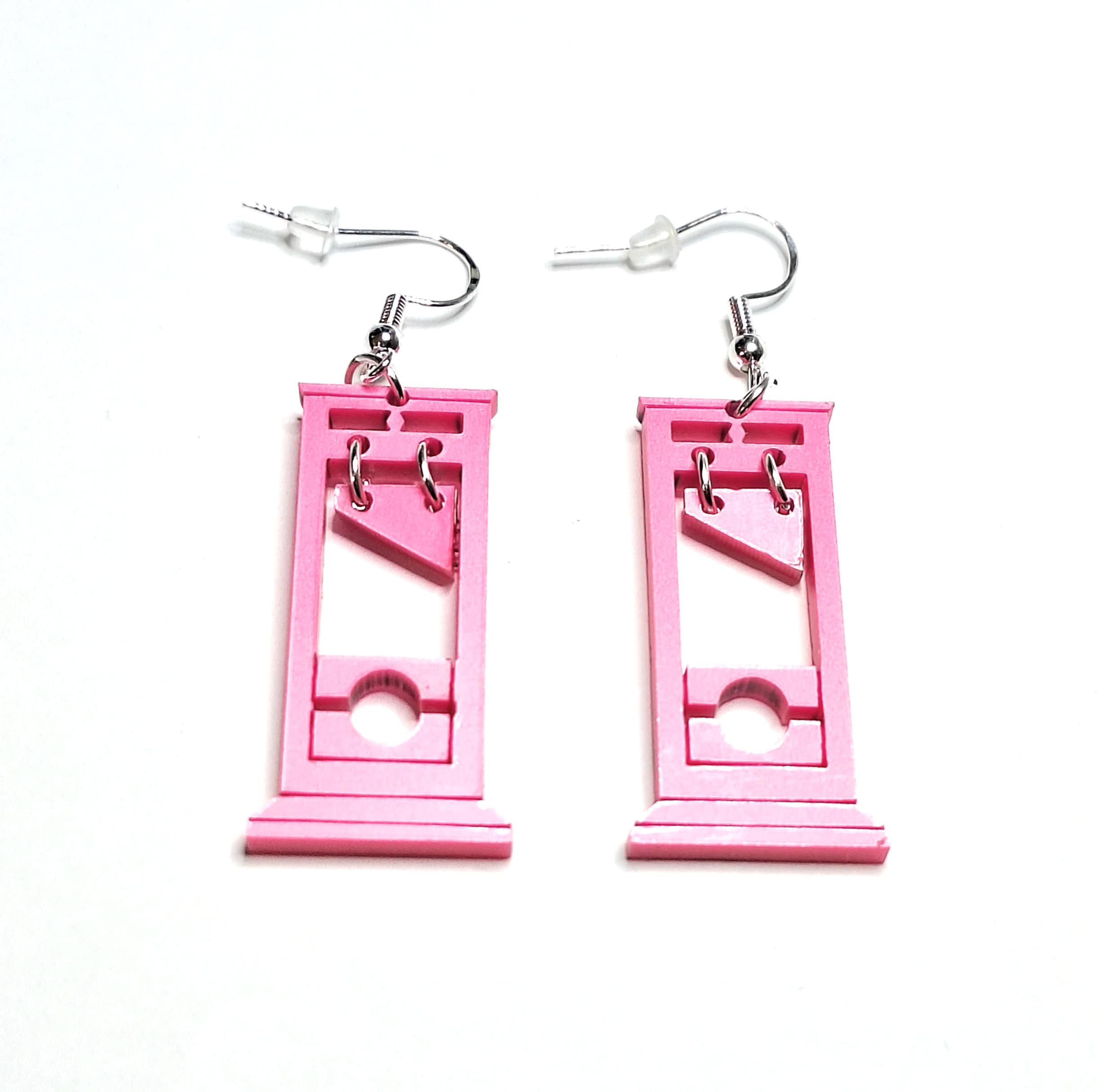 Mini Guillotines Ohrringe in Metallic Pink Acryl Guillotine Baumeln Ohrringe Gruselige Gruselig Rosa Ohrringe Ew Valentine Etsy