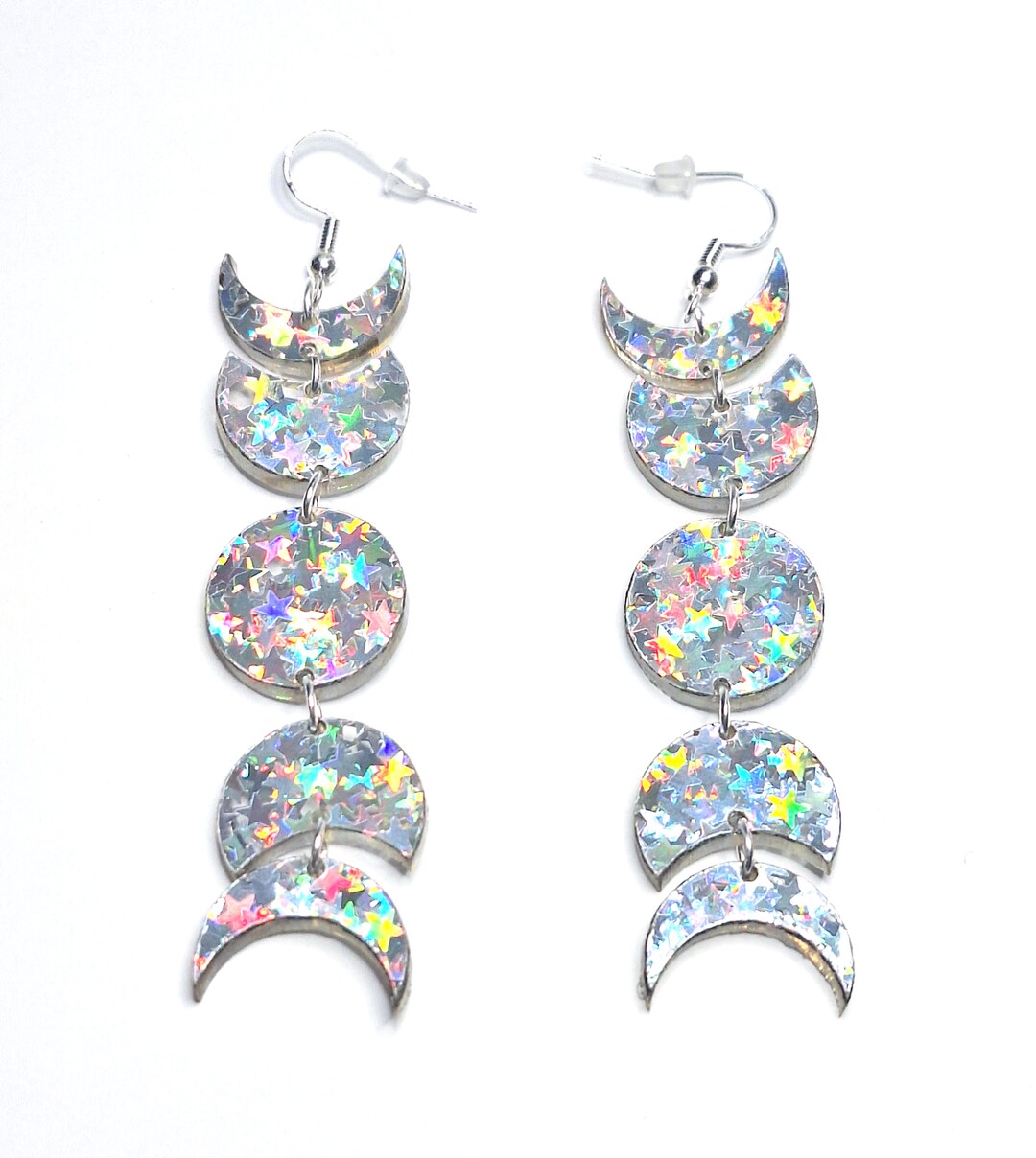 Mystic Glitter Moons in Silver Holographic Star Glitter Acrylic Moon ...