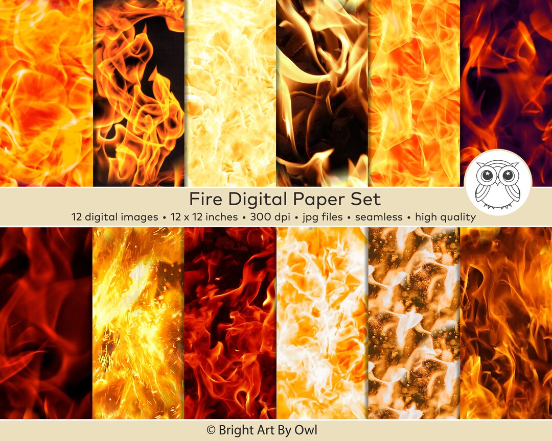 Fire Digital Paper Scrapbook, Fire Photo Background Flame, Seamless ...