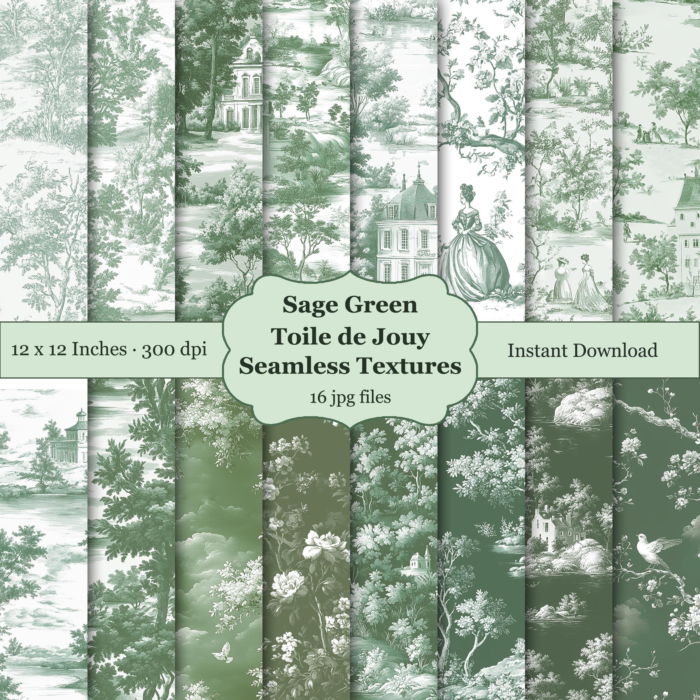 Sage Green Toile De Jouy Textures, Seamless Patterns (digital Download ...
