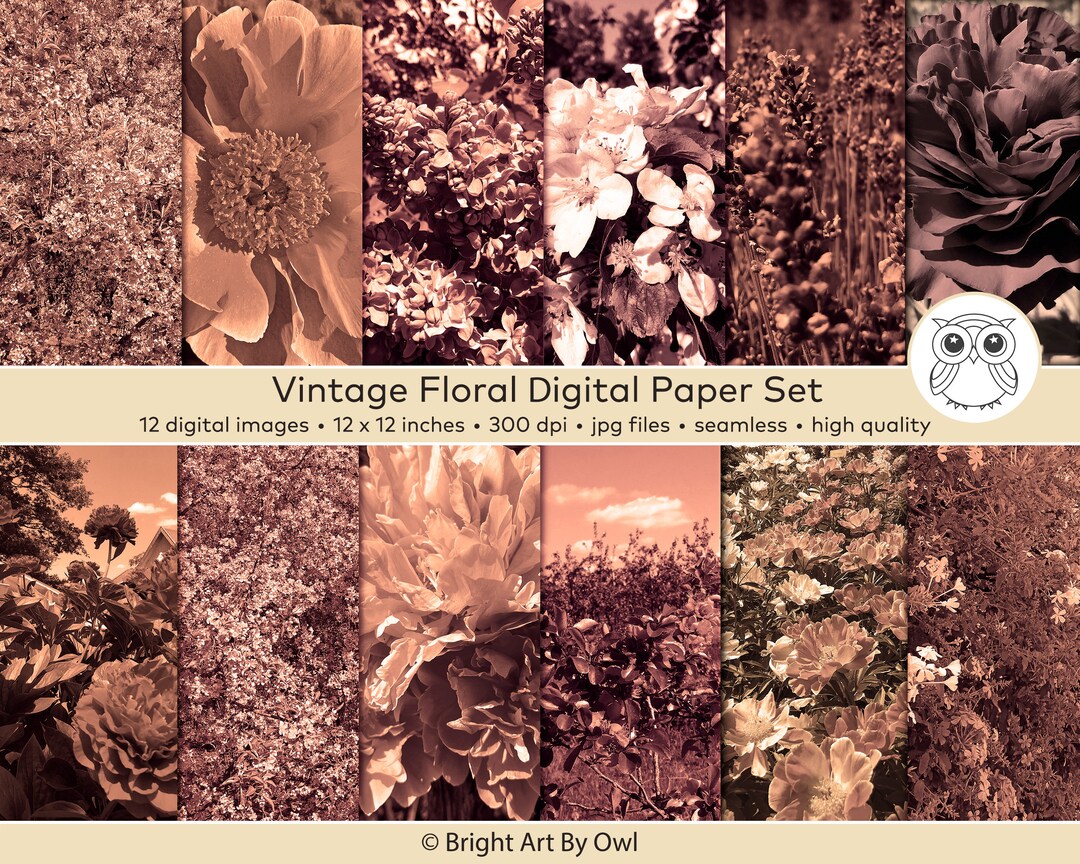 Botanical Digital Paper, Printable Vintage Flowers, Floral Photography ...