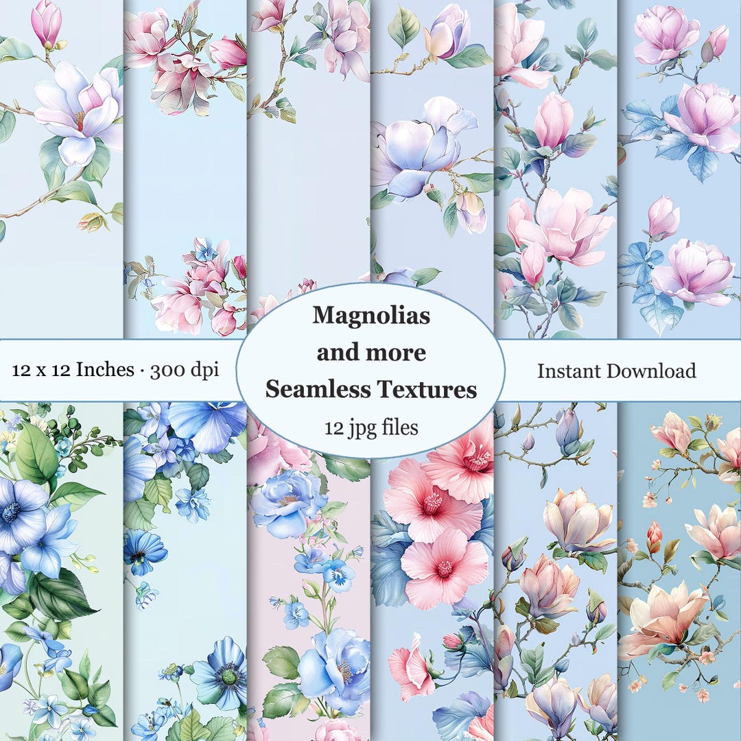 Magnolia Floral Digital Paper, Magnolia Pattern Seamless, Magnolia ...