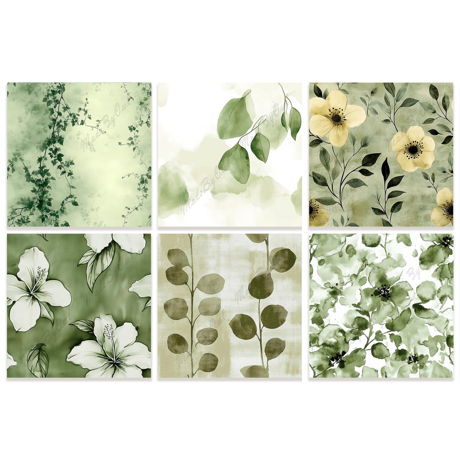 Sage Green Floral Digital Paper Watercolor Texture, Sage Green Seamless ...