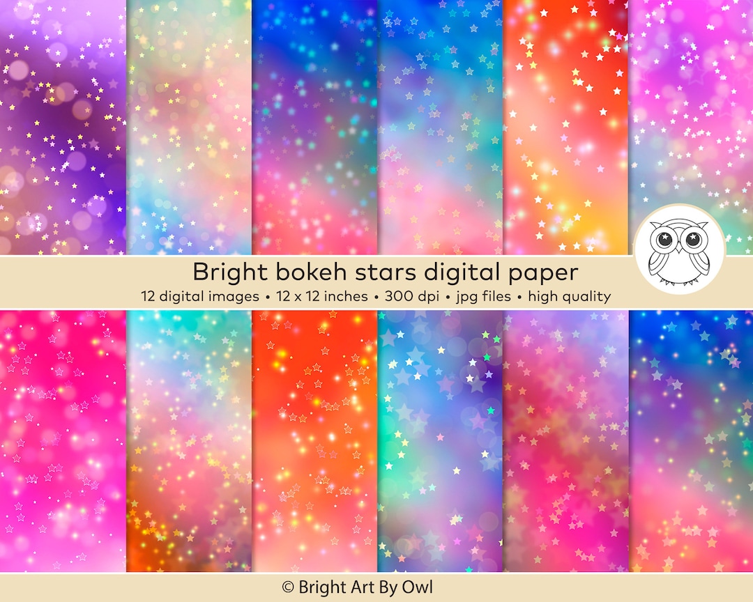 Stars Bokeh Digital Paper, Bright Bokeh Stars Background, Rainbow Bokeh ...