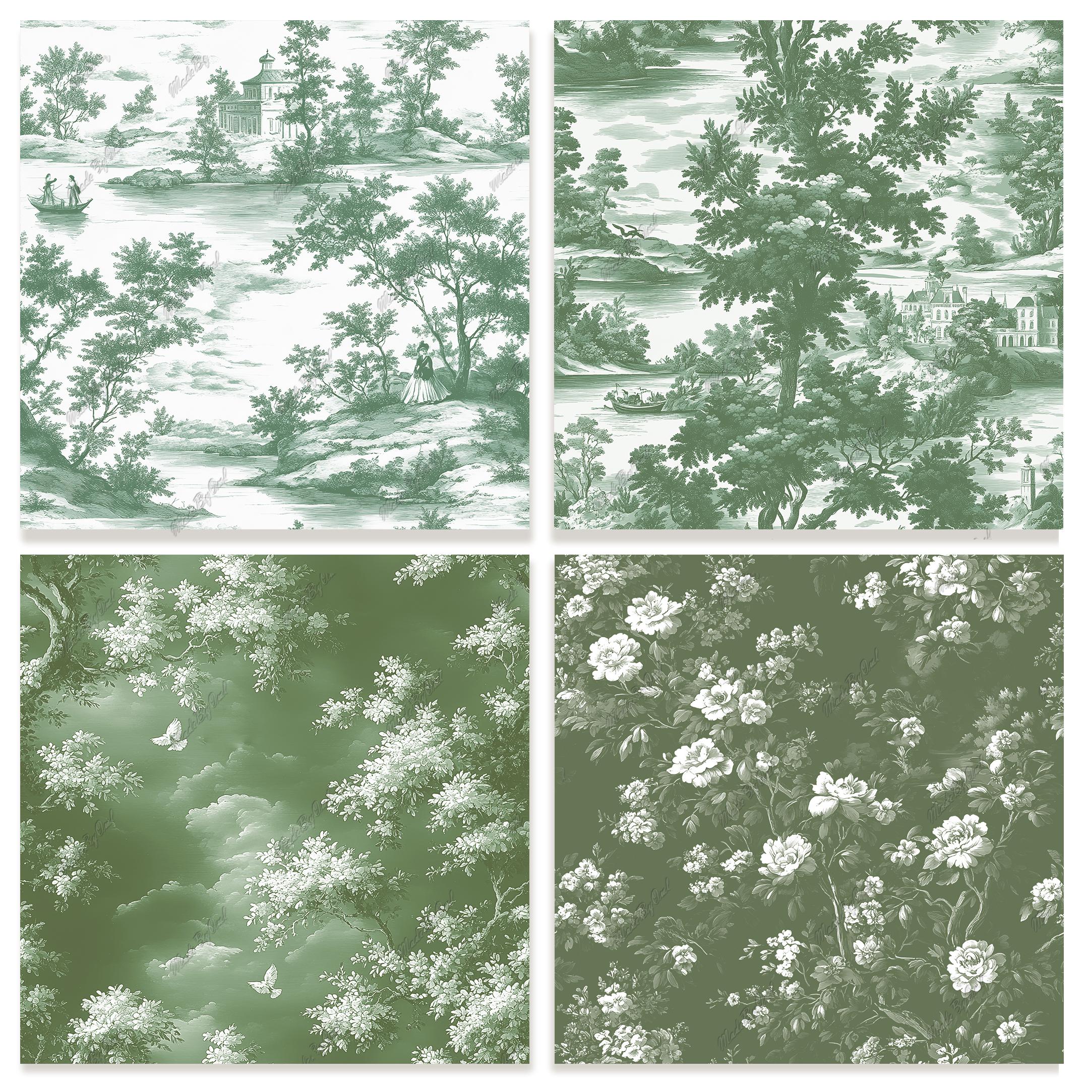 Sage Green Toile De Jouy Textures, Seamless Patterns (digital Download ...