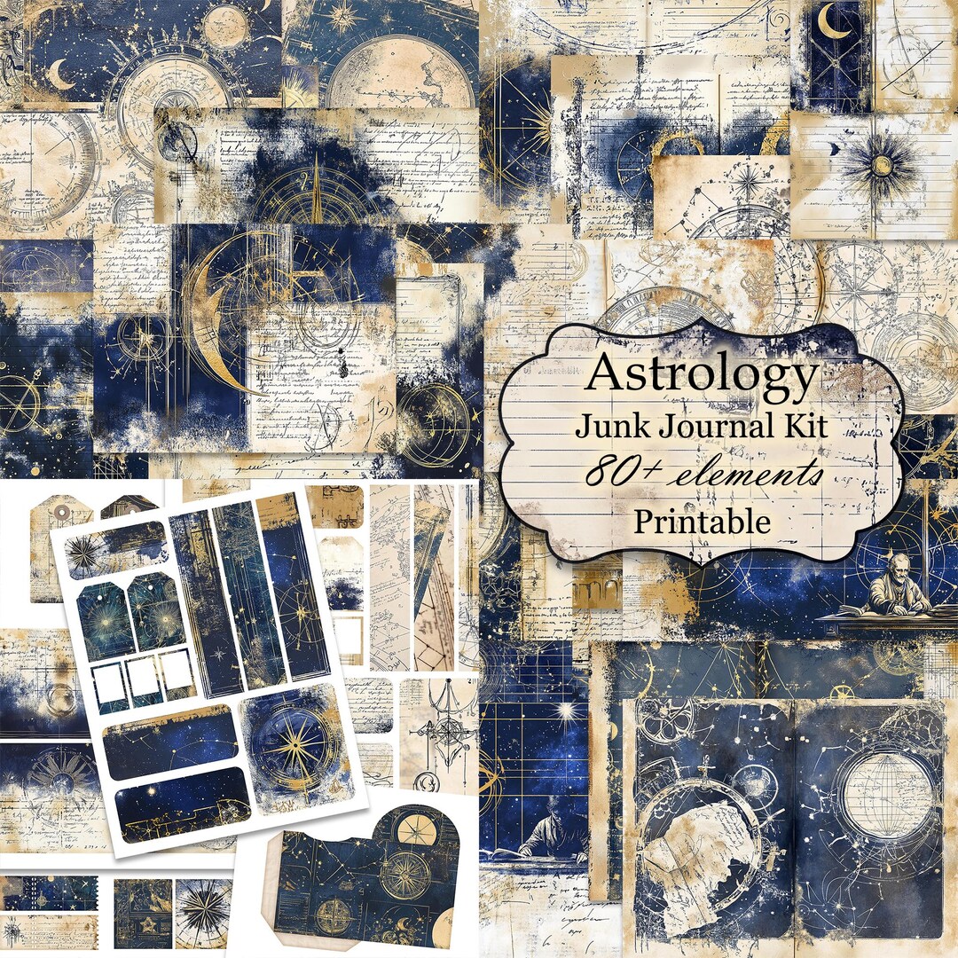 Vintage Astrology Junk Journal Kit, Astronomy Journal Pages, Celestial ...