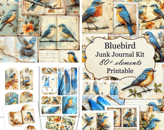 Bluebird Junk Journal Kit, Vintage Bluebird Ephemera, Blubird Junk ...